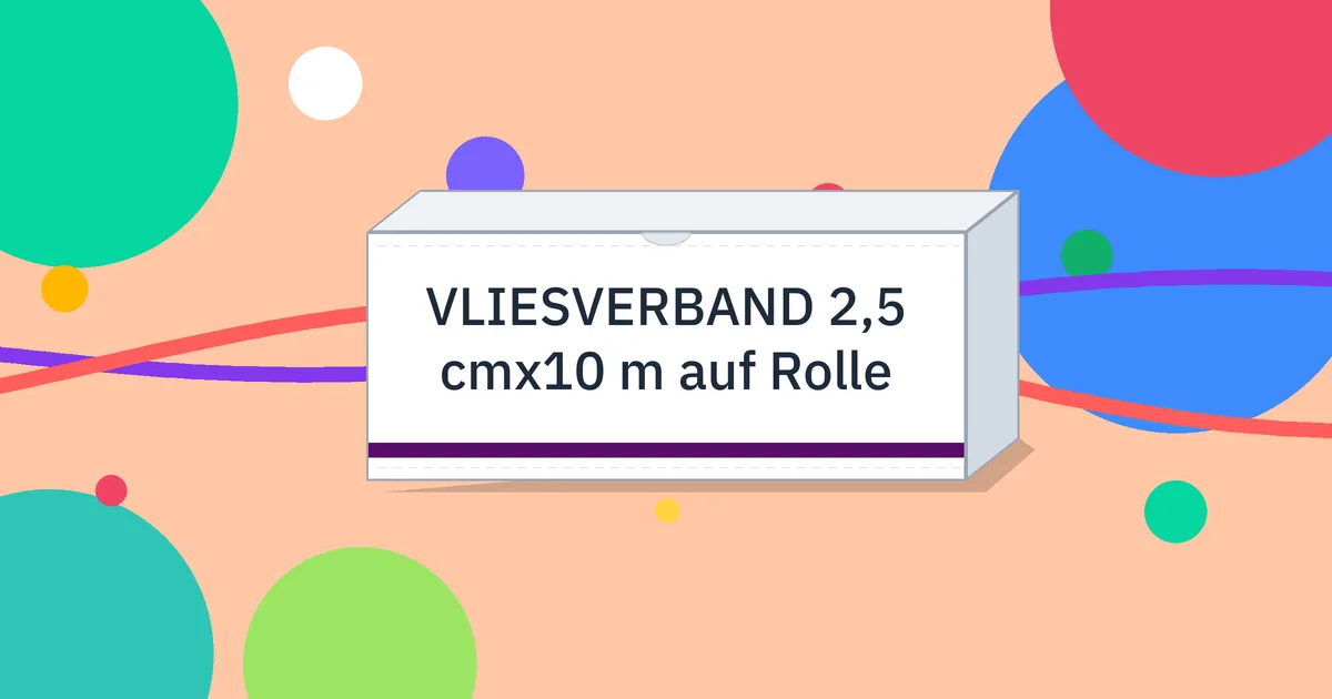 Symbolbild: Packung mit der Aufschrift VLIESVERBAND 2,5 cmx10 m auf Rolle (PZN 19509120) – Verfügbarkeit und Bezug in Apotheken in Frankfurt am Main