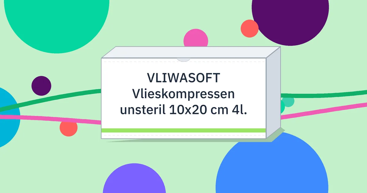 Symbolbild: Packung mit der Aufschrift VLIWASOFT Vlieskompressen unsteril 10x20 cm 4l. (PZN 16165482) – Verfügbarkeit und Bezug in Apotheken in Frankfurt am Main