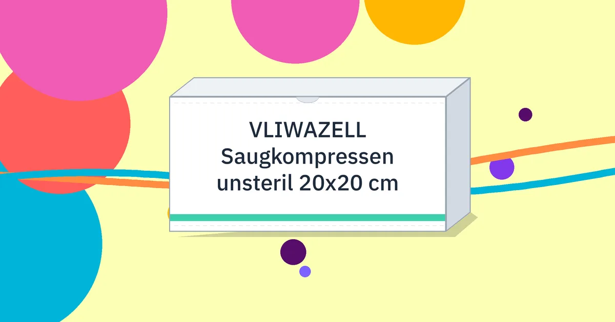 Symbolbild: Packung mit der Aufschrift VLIWAZELL Saugkompressen unsteril 20x20 cm (PZN 02232855) – Verfügbarkeit und Bezug in Apotheken in Frankfurt am Main