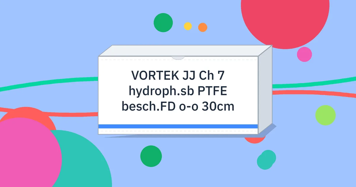 Symbolbild: Packung mit der Aufschrift VORTEK JJ Ch 7 hydroph.sb PTFE besch.FD o-o 30cm (PZN 17998942) – Verfügbarkeit und Bezug in Apotheken in Frankfurt am Main