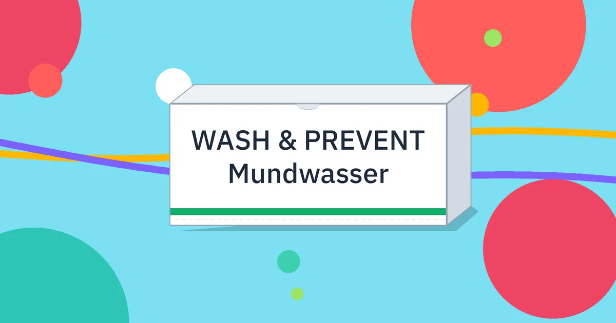 Symbolbild: Packung mit der Aufschrift WASH & PREVENT Mundwasser (PZN 13713368) – Verfügbarkeit und Bezug in Apotheken in Frankfurt am Main