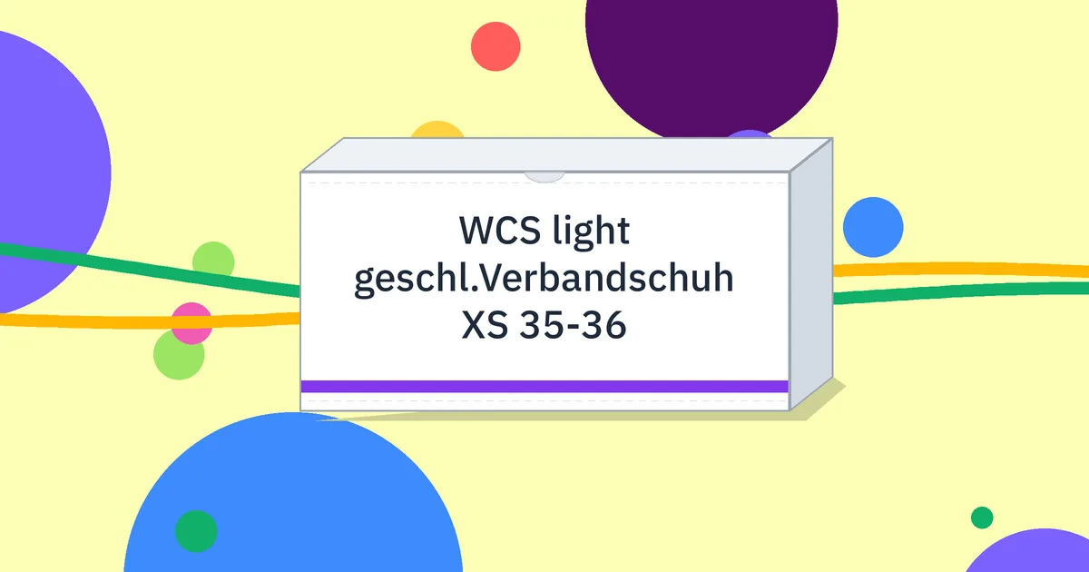 Symbolbild: Packung mit der Aufschrift WCS light geschl.Verbandschuh XS 35-36 (PZN 16629728) – Verfügbarkeit und Bezug in Apotheken in Frankfurt am Main