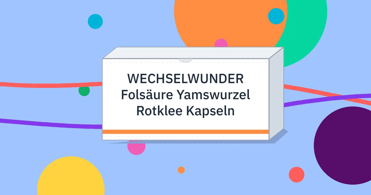 Symbolbild: Packung mit der Aufschrift WECHSELWUNDER Folsäure Yamswurzel Rotklee Kapseln (PZN 17375572) – Verfügbarkeit und Bezug in Apotheken in Frankfurt am Main