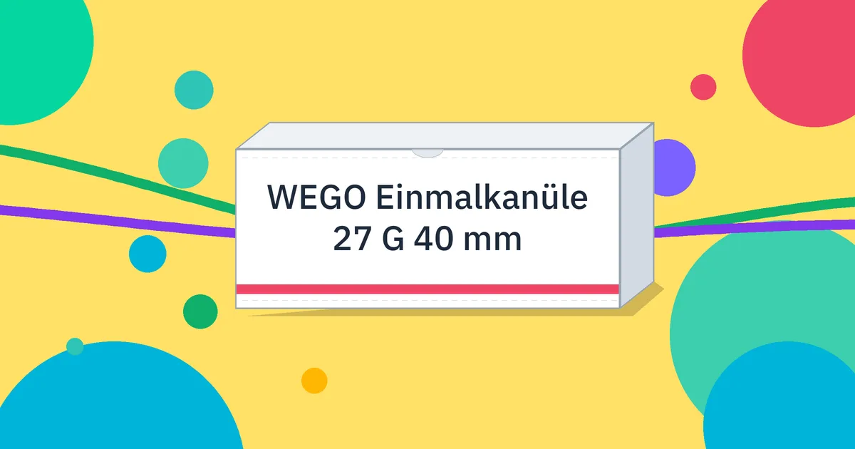 Symbolbild: Packung mit der Aufschrift WEGO Einmalkanüle 27 G 40 mm (PZN 20058556) – Verfügbarkeit und Bezug in Apotheken in Frankfurt am Main