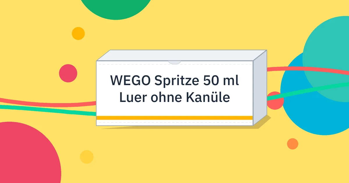 Symbolbild: Packung mit der Aufschrift WEGO Spritze 50 ml Luer ohne Kanüle (PZN 18859208) – Verfügbarkeit und Bezug in Apotheken in Frankfurt am Main