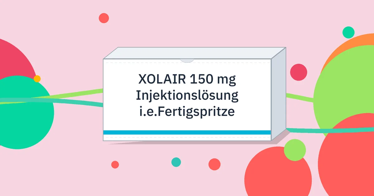 Symbolbild: Packung mit der Aufschrift XOLAIR 150 mg Injektionslösung i.e.Fertigspritze (PZN 16061280) – Verfügbarkeit und Bezug in Apotheken in Frankfurt am Main