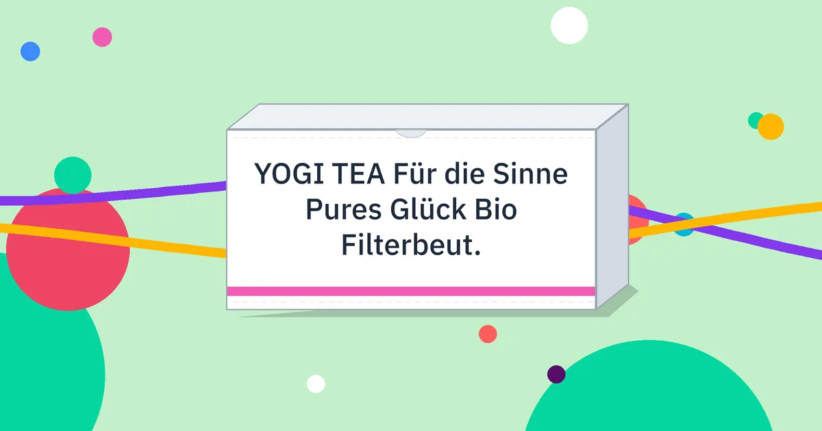 Symbolbild: Packung mit der Aufschrift YOGI TEA Für die Sinne Pures Glück Bio Filterbeut. (PZN 17572025) – Verfügbarkeit und Bezug in Apotheken in Frankfurt am Main