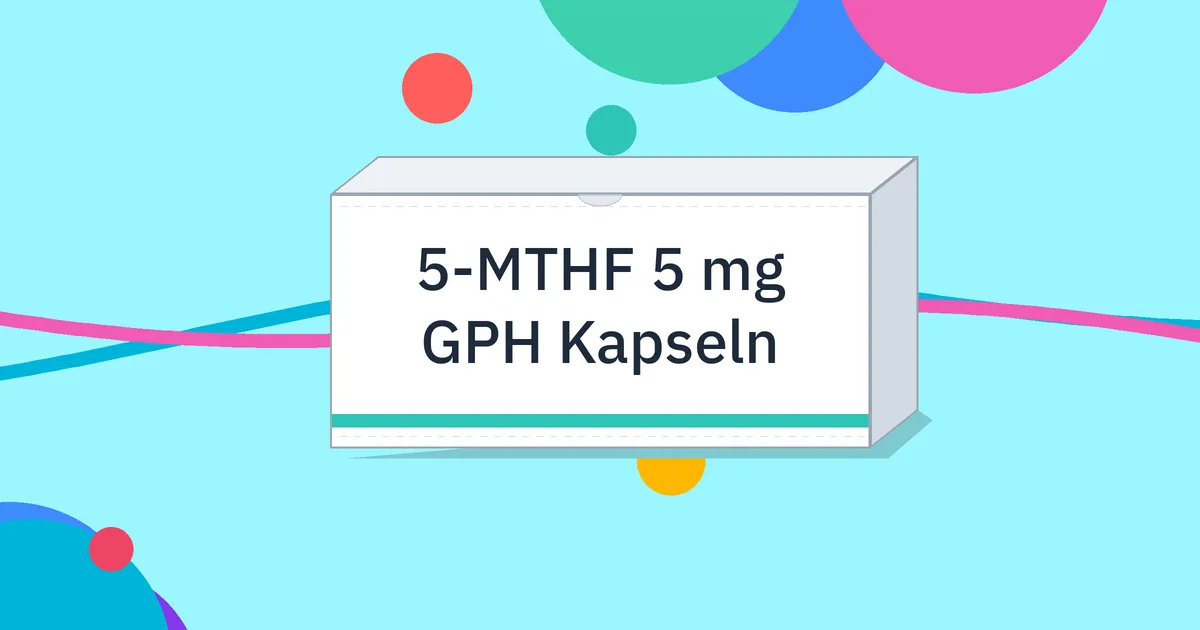 Symbolbild: Packung mit der Aufschrift 5-MTHF 5 mg GPH Kapseln (PZN 20051436) – Verfügbarkeit und Bezug in Apotheken in Frankfurt am Main