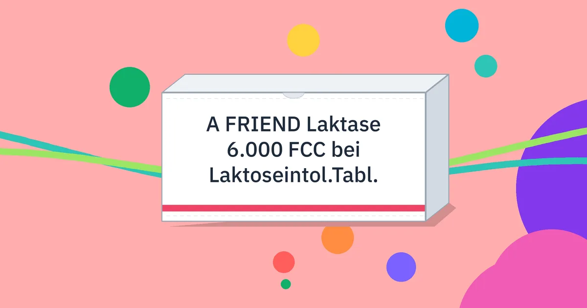 Symbolbild: Packung mit der Aufschrift A FRIEND Laktase 6.000 FCC bei Laktoseintol.Tabl. (PZN 19495292) – Verfügbarkeit und Bezug in Apotheken in Frankfurt am Main