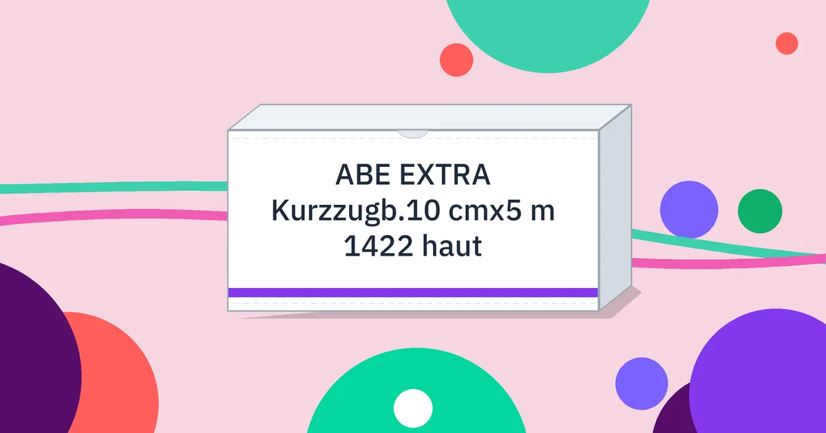 Symbolbild: Packung mit der Aufschrift ABE EXTRA Kurzzugb.10 cmx5 m 1422 haut (PZN 01364394) – Verfügbarkeit und Bezug in Apotheken in Frankfurt am Main