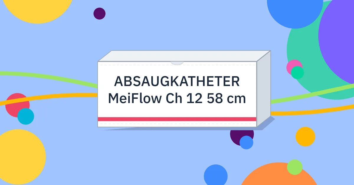 Symbolbild: Packung mit der Aufschrift ABSAUGKATHETER MeiFlow Ch 12 58 cm (PZN 19857915) – Verfügbarkeit und Bezug in Apotheken in Frankfurt am Main