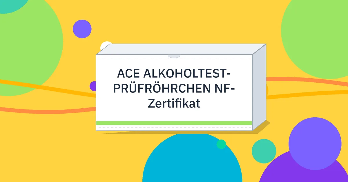 Symbolbild: Packung mit der Aufschrift ACE ALKOHOLTEST-PRÜFRÖHRCHEN NF-Zertifikat (PZN 16000746) – Verfügbarkeit und Bezug in Apotheken in Frankfurt am Main