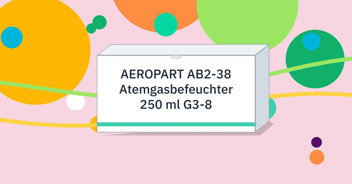 Symbolbild: Packung mit der Aufschrift AEROPART AB2-38 Atemgasbefeuchter 250 ml G3-8 (PZN 01076123) – Verfügbarkeit und Bezug in Apotheken in Frankfurt am Main