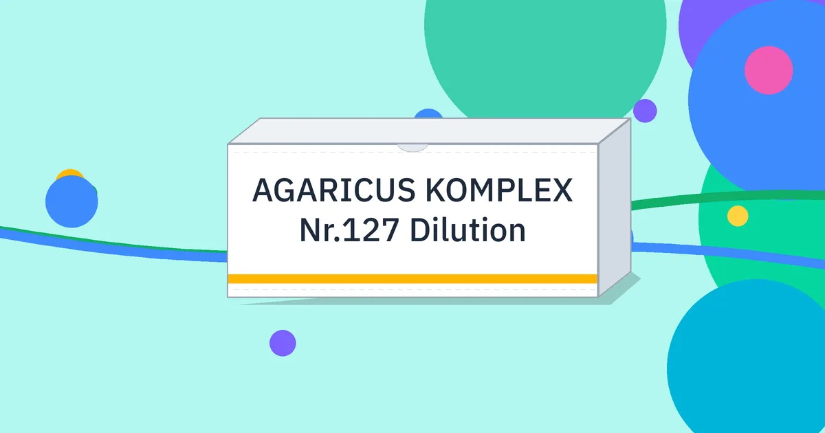 Symbolbild: Packung mit der Aufschrift AGARICUS KOMPLEX Nr.127 Dilution (PZN 00019212) – Verfügbarkeit und Bezug in Apotheken in Frankfurt am Main