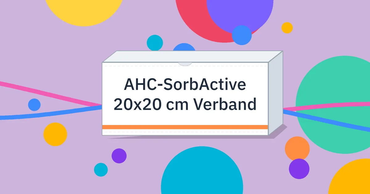 Symbolbild: Packung mit der Aufschrift AHC-SorbActive 20x20 cm Verband (PZN 18883655) – Verfügbarkeit und Bezug in Apotheken in Frankfurt am Main