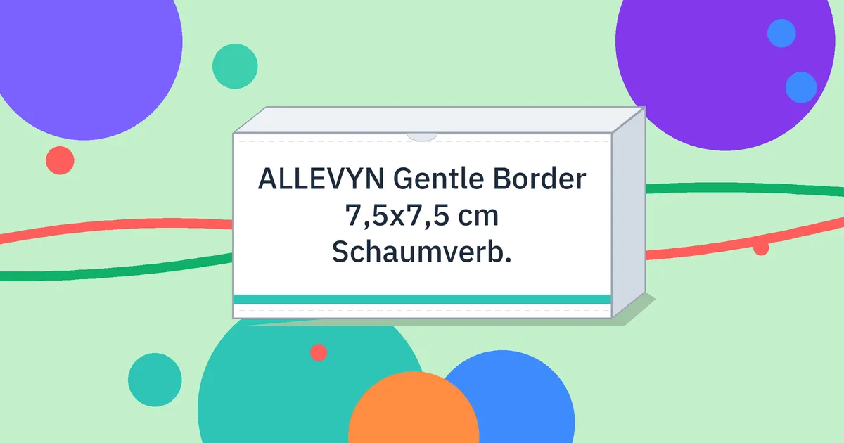 Symbolbild: Packung mit der Aufschrift ALLEVYN Gentle Border 7,5x7,5 cm Schaumverb. (PZN 03302428) – Verfügbarkeit und Bezug in Apotheken in Frankfurt am Main