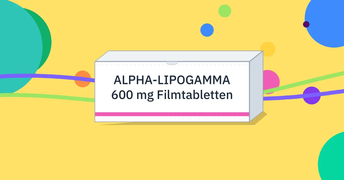 Symbolbild: Packung mit der Aufschrift ALPHA-LIPOGAMMA 600 mg Filmtabletten (PZN 10109100) – Verfügbarkeit und Bezug in Apotheken in Frankfurt am Main