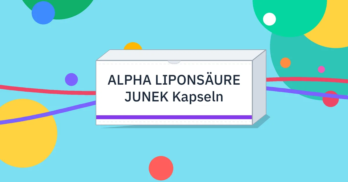 Symbolbild: Packung mit der Aufschrift ALPHA LIPONSÄURE JUNEK Kapseln (PZN 02886663) – Verfügbarkeit und Bezug in Apotheken in Frankfurt am Main