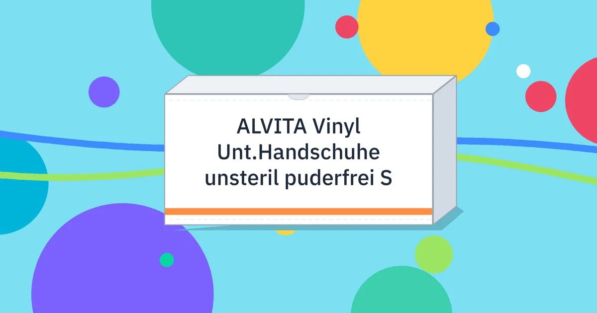 Symbolbild: Packung mit der Aufschrift ALVITA Vinyl Unt.Handschuhe unsteril puderfrei S (PZN 11309373) – Verfügbarkeit und Bezug in Apotheken in Frankfurt am Main