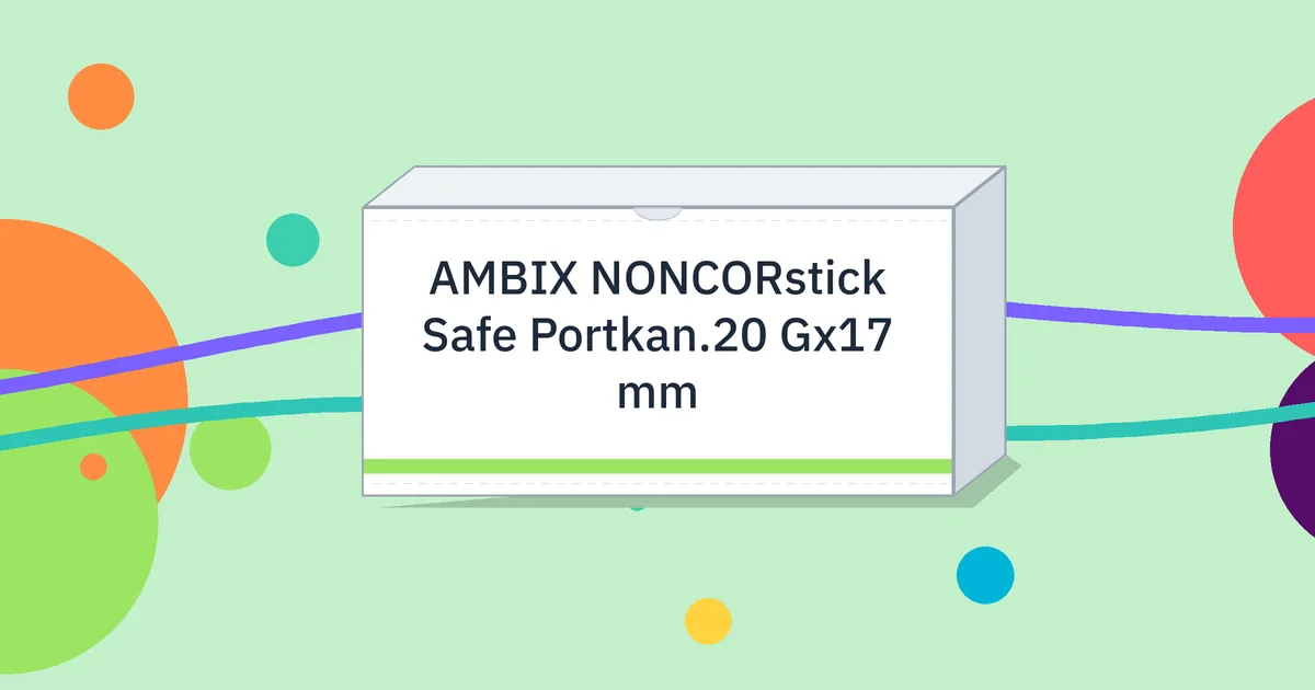 Symbolbild: Packung mit der Aufschrift AMBIX NONCORstick Safe Portkan.20 Gx17 mm (PZN 15565564) – Verfügbarkeit und Bezug in Apotheken in Frankfurt am Main