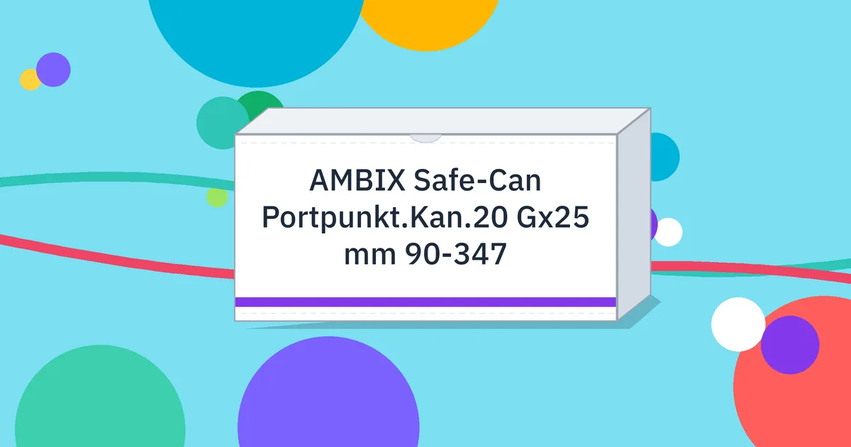 Symbolbild: Packung mit der Aufschrift AMBIX Safe-Can Portpunkt.Kan.20 Gx25 mm 90-347 (PZN 13968909) – Verfügbarkeit und Bezug in Apotheken in Frankfurt am Main
