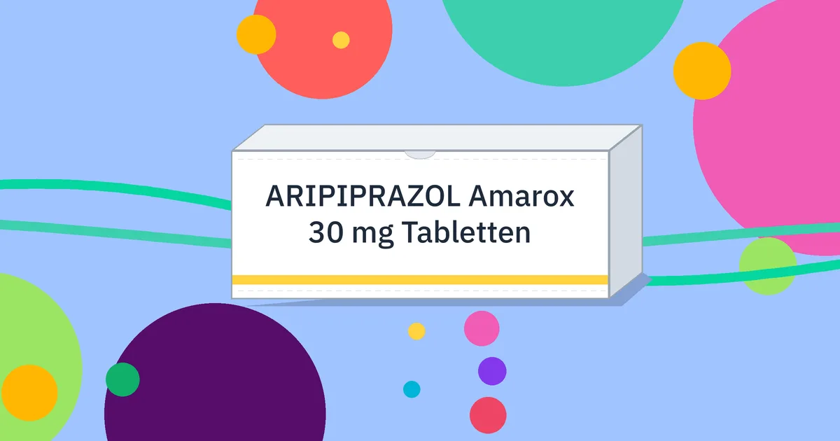 Symbolbild: Packung mit der Aufschrift ARIPIPRAZOL Amarox 30 mg Tabletten (PZN 18738485) – Verfügbarkeit und Bezug in Apotheken in Frankfurt am Main