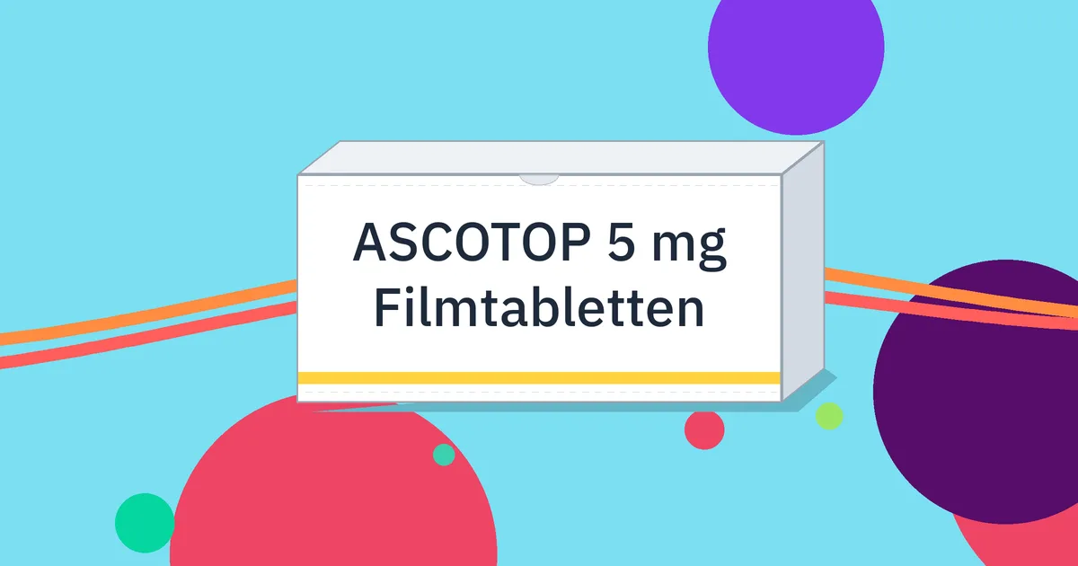 Symbolbild: Packung mit der Aufschrift ASCOTOP 5 mg Filmtabletten (PZN 01803014) – Verfügbarkeit und Bezug in Apotheken in Frankfurt am Main