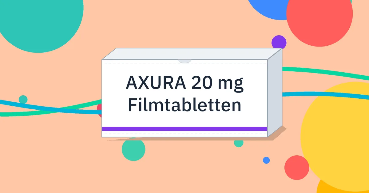 Symbolbild: Packung mit der Aufschrift AXURA 20 mg Filmtabletten (PZN 18008290) – Verfügbarkeit und Bezug in Apotheken in Frankfurt am Main