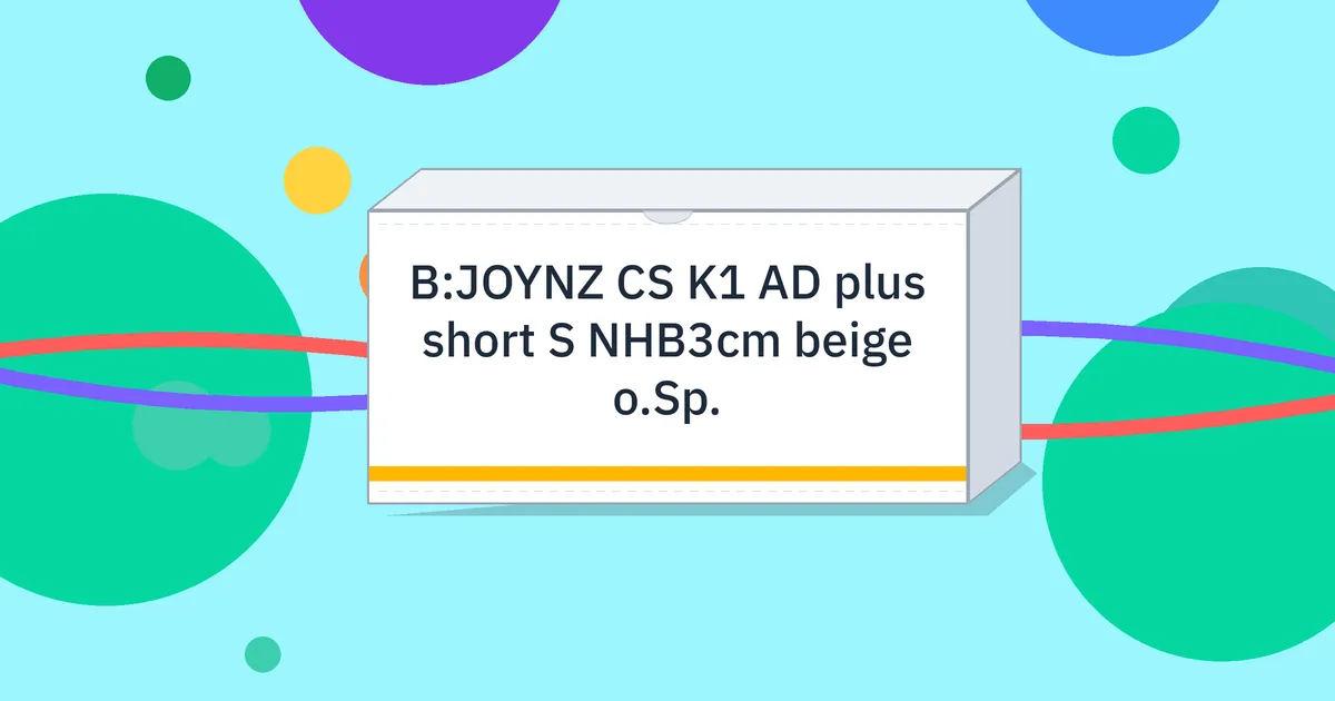 Symbolbild: Packung mit der Aufschrift B:JOYNZ CS K1 AD plus short S NHB3cm beige o.Sp. (PZN 20526649) – Verfügbarkeit und Bezug in Apotheken in Frankfurt am Main