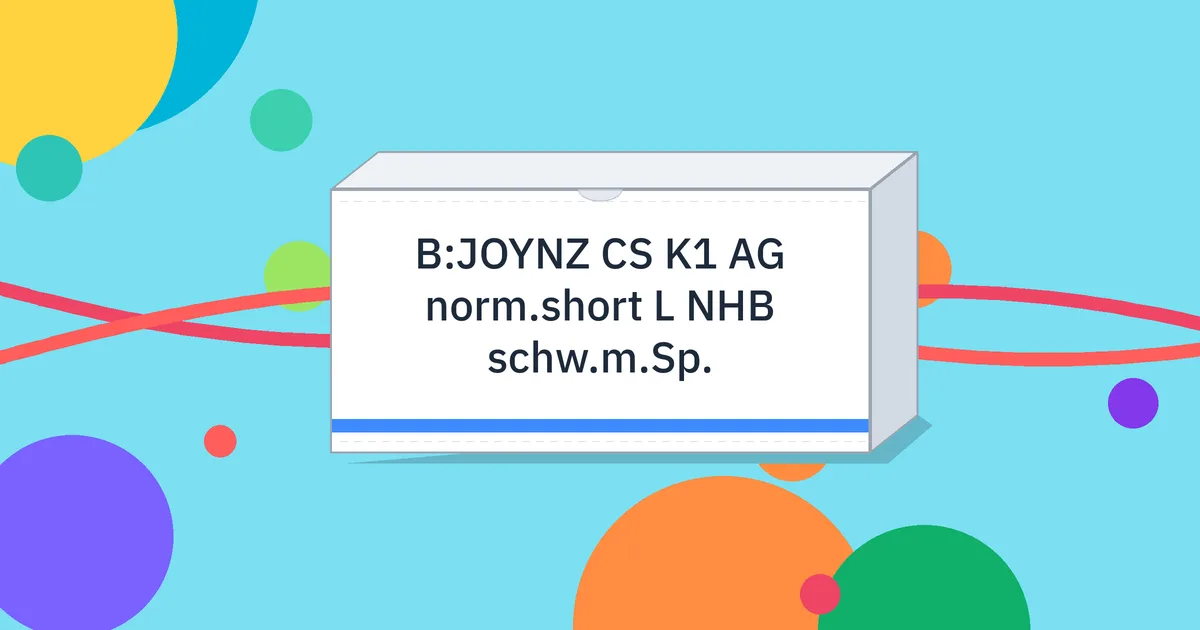 Symbolbild: Packung mit der Aufschrift B:JOYNZ CS K1 AG norm.short L NHB schw.m.Sp. (PZN 20530680) – Verfügbarkeit und Bezug in Apotheken in Frankfurt am Main