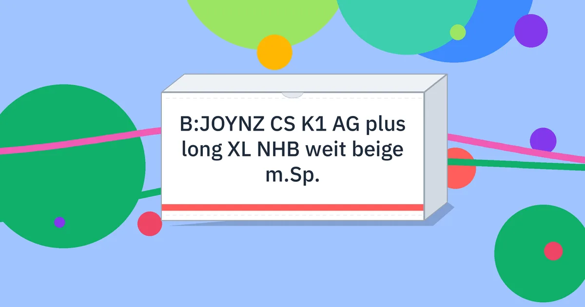 Symbolbild: Packung mit der Aufschrift B:JOYNZ CS K1 AG plus long XL NHB weit beige m.Sp. (PZN 20535660) – Verfügbarkeit und Bezug in Apotheken in Frankfurt am Main