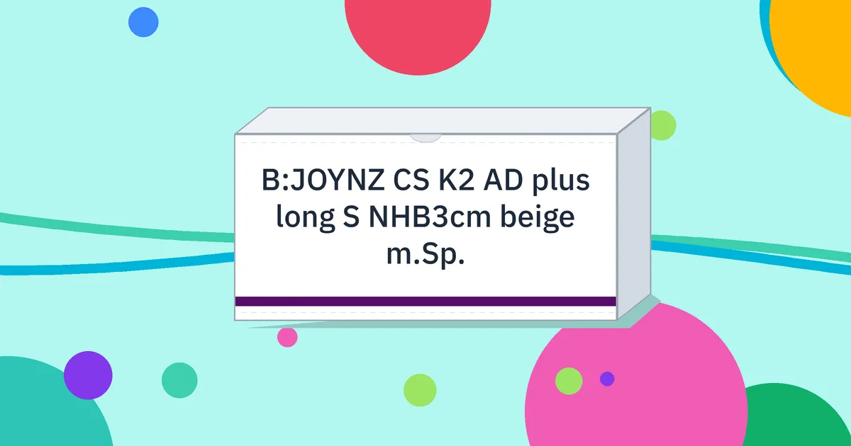 Symbolbild: Packung mit der Aufschrift B:JOYNZ CS K2 AD plus long S NHB3cm beige m.Sp. (PZN 20526980) – Verfügbarkeit und Bezug in Apotheken in Frankfurt am Main
