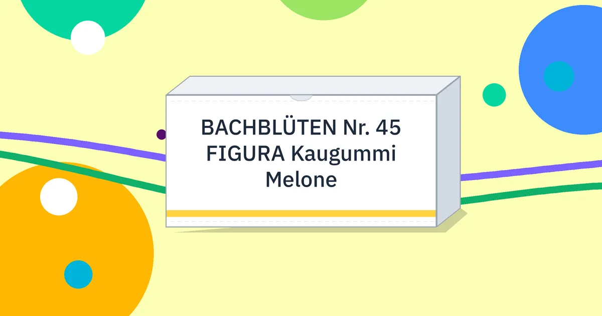 Symbolbild: Packung mit der Aufschrift BACHBLÜTEN Nr. 45 FIGURA Kaugummi Melone (PZN 19381743) – Verfügbarkeit und Bezug in Apotheken in Frankfurt am Main