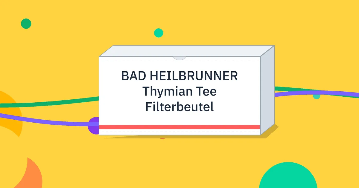 Symbolbild: Packung mit der Aufschrift BAD HEILBRUNNER Thymian Tee Filterbeutel (PZN 10628076) – Verfügbarkeit und Bezug in Apotheken in Frankfurt am Main