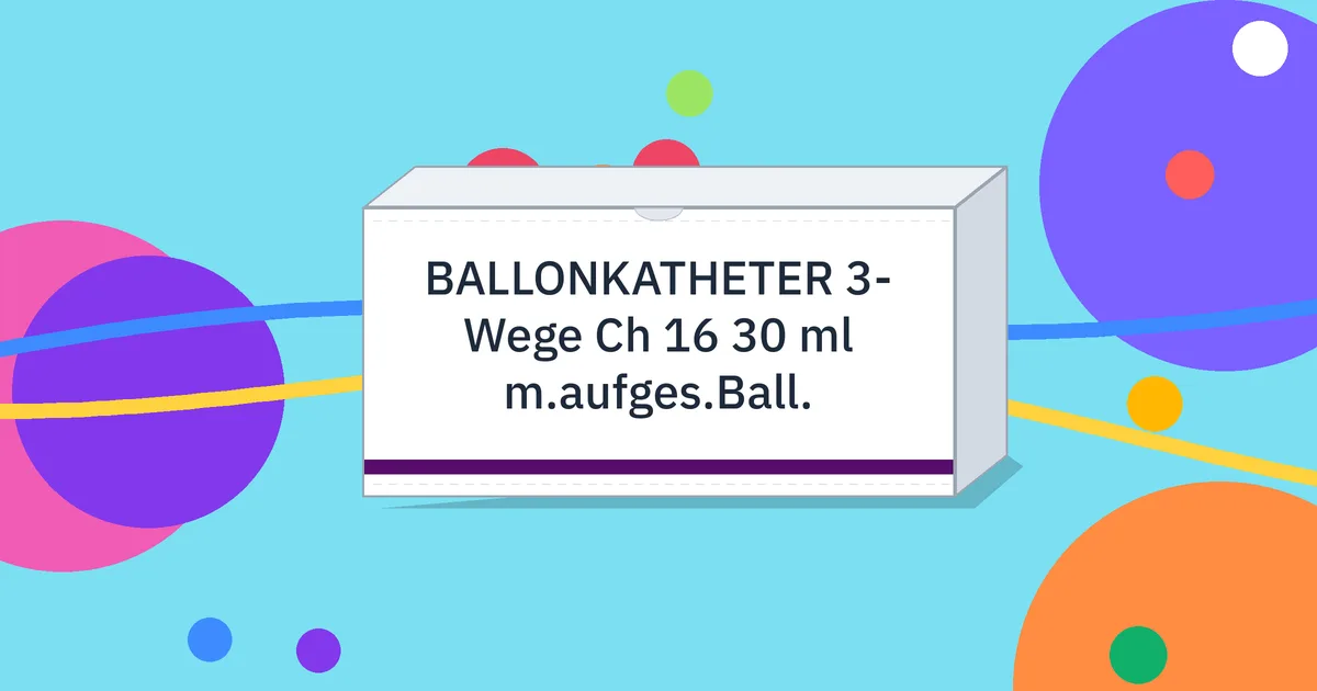 Symbolbild: Packung mit der Aufschrift BALLONKATHETER 3-Wege Ch 16 30 ml m.aufges.Ball. (PZN 04864128) – Verfügbarkeit und Bezug in Apotheken in Frankfurt am Main