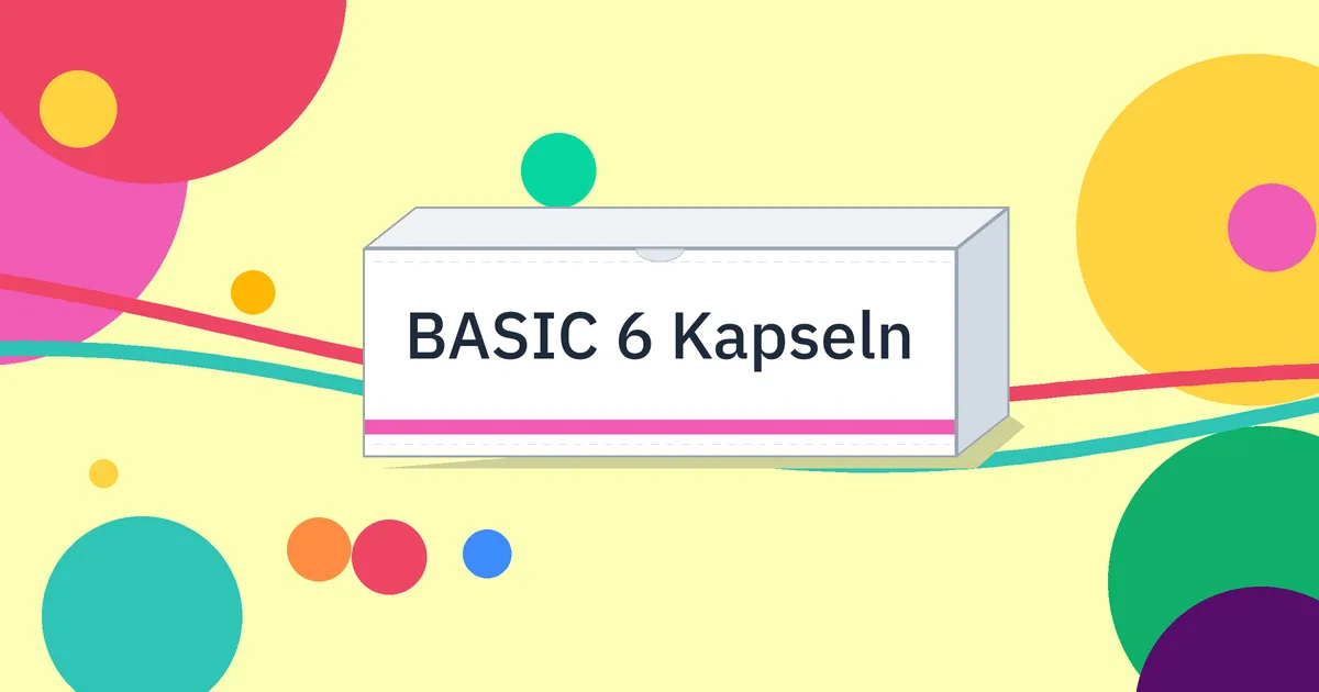 Symbolbild: Packung mit der Aufschrift BASIC 6 Kapseln (PZN 04684001) – Verfügbarkeit und Bezug in Apotheken in Frankfurt am Main