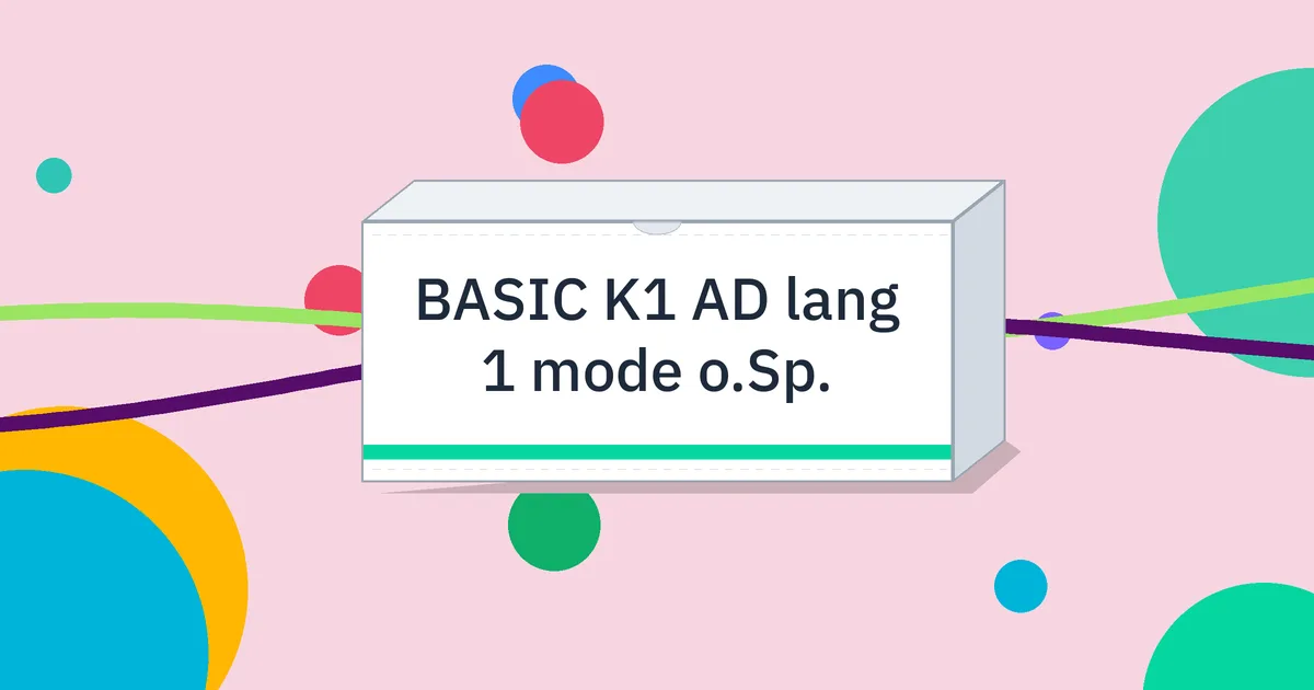 Symbolbild: Packung mit der Aufschrift BASIC K1 AD lang 1 mode o.Sp. (PZN 20257103) – Verfügbarkeit und Bezug in Apotheken in Frankfurt am Main