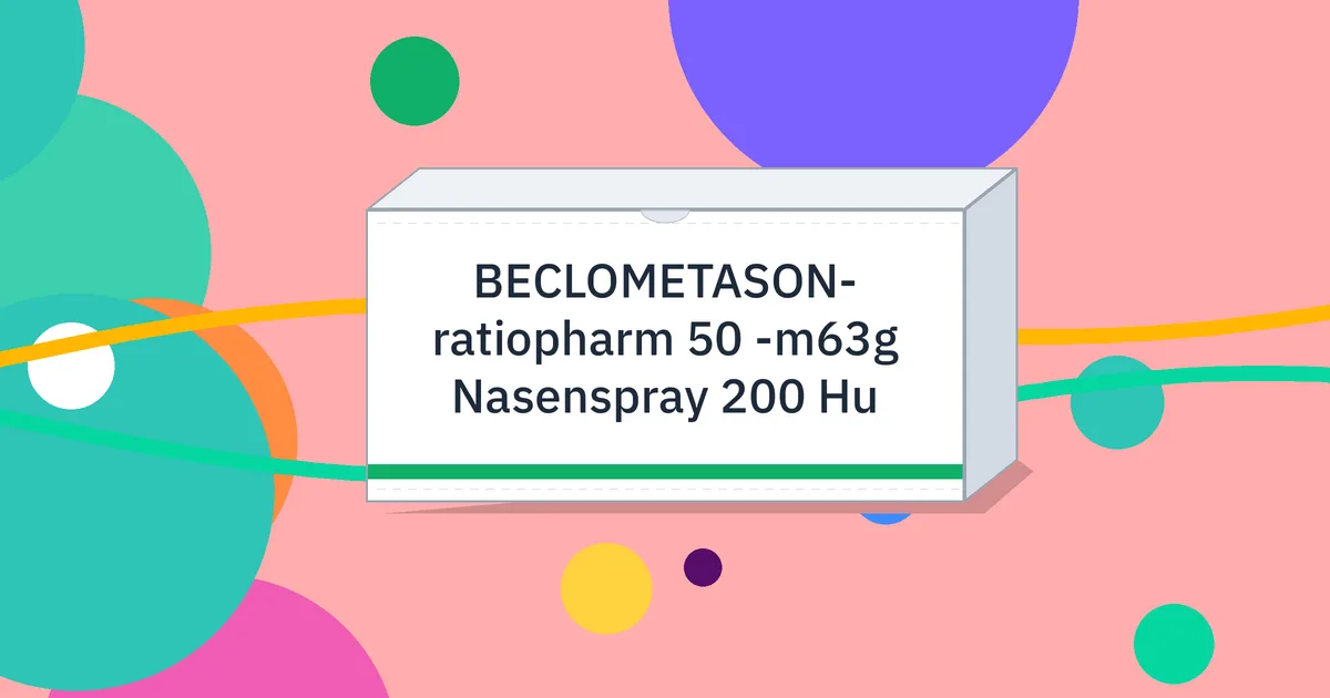 Symbolbild: Packung mit der Aufschrift BECLOMETASON-ratiopharm 50 -m63g Nasenspray 200 Hu (PZN 03489705) – Verfügbarkeit und Bezug in Apotheken in Frankfurt am Main