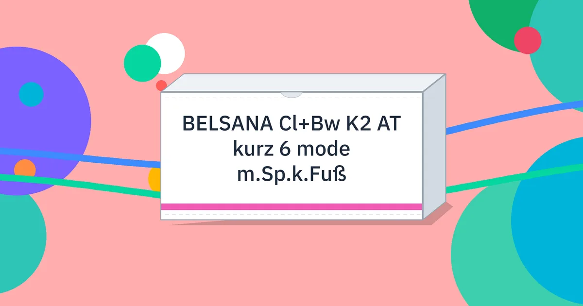 Symbolbild: Packung mit der Aufschrift BELSANA Cl+Bw K2 AT kurz 6 mode m.Sp.k.Fuß (PZN 12253657) – Verfügbarkeit und Bezug in Apotheken in Frankfurt am Main