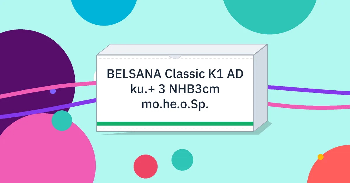 Symbolbild: Packung mit der Aufschrift BELSANA Classic K1 AD ku.+ 3 NHB3cm mo.he.o.Sp. (PZN 19255464) – Verfügbarkeit und Bezug in Apotheken in Frankfurt am Main