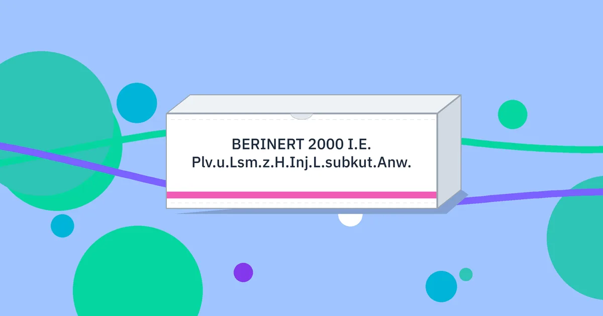 Symbolbild: Packung mit der Aufschrift BERINERT 2000 I.E. Plv.u.Lsm.z.H.Inj.L.subkut.Anw. (PZN 13506592) – Verfügbarkeit und Bezug in Apotheken in Frankfurt am Main