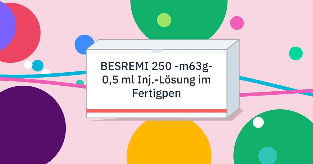 Symbolbild: Packung mit der Aufschrift BESREMI 250 -m63g-0,5 ml Inj.-Lösung im Fertigpen (PZN 20401209) – Verfügbarkeit und Bezug in Apotheken in Frankfurt am Main