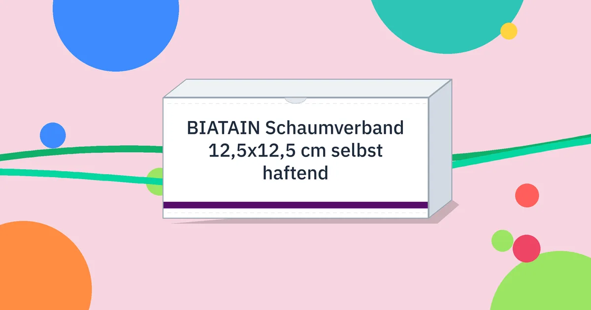 Symbolbild: Packung mit der Aufschrift BIATAIN Schaumverband 12,5x12,5 cm selbst haftend (PZN 18120354) – Verfügbarkeit und Bezug in Apotheken in Frankfurt am Main