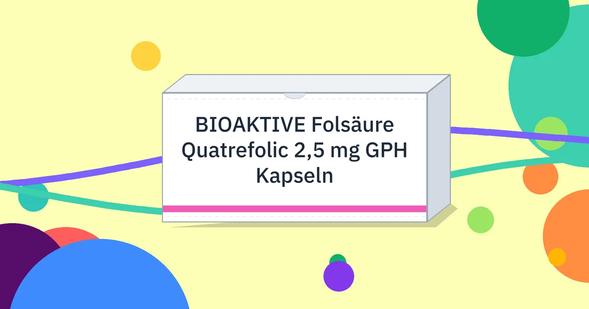 Symbolbild: Packung mit der Aufschrift BIOAKTIVE Folsäure Quatrefolic 2,5 mg GPH Kapseln (PZN 18310497) – Verfügbarkeit und Bezug in Apotheken in Frankfurt am Main