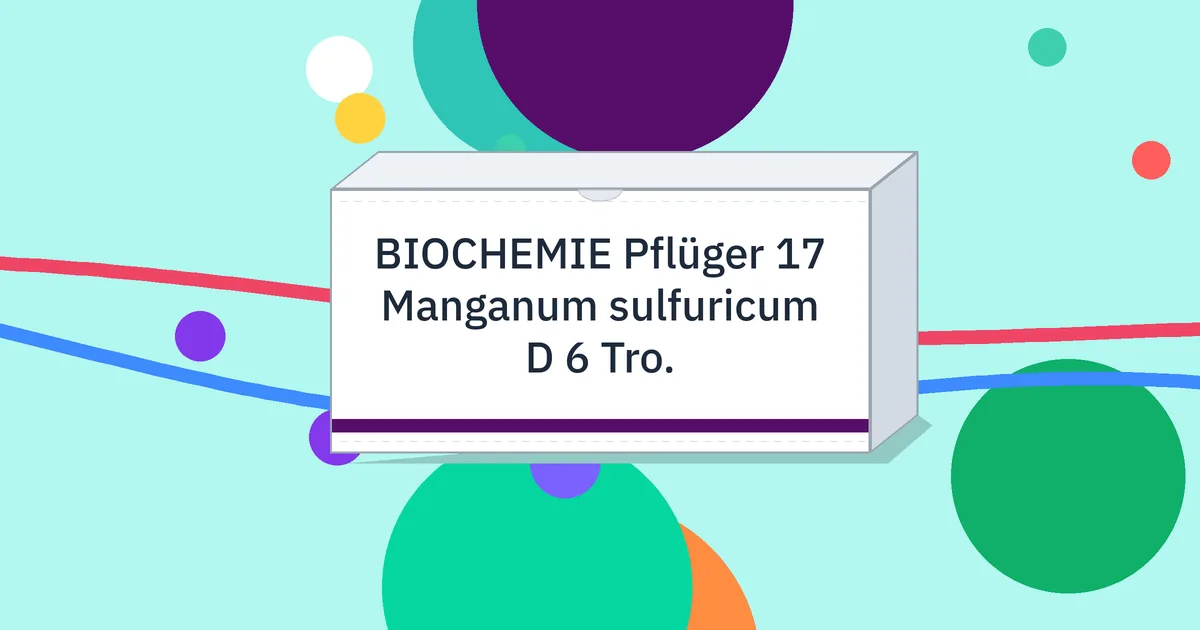 Symbolbild: Packung mit der Aufschrift BIOCHEMIE Pflüger 17 Manganum sulfuricum D 6 Tro. (PZN 09298573) – Verfügbarkeit und Bezug in Apotheken in Frankfurt am Main