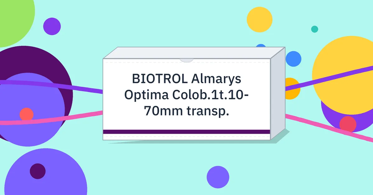 Symbolbild: Packung mit der Aufschrift BIOTROL Almarys Optima Colob.1t.10-70mm transp. (PZN 08642459) – Verfügbarkeit und Bezug in Apotheken in Frankfurt am Main