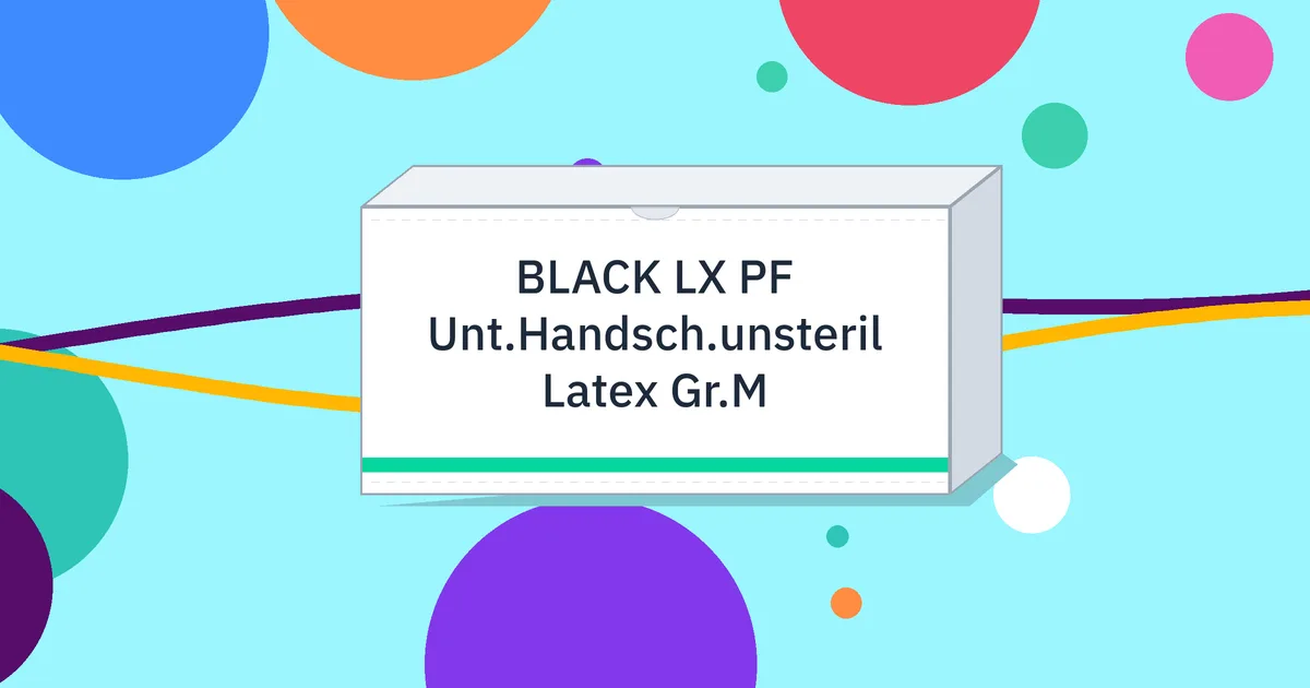 Symbolbild: Packung mit der Aufschrift BLACK LX PF Unt.Handsch.unsteril Latex Gr.M (PZN 07796261) – Verfügbarkeit und Bezug in Apotheken in Frankfurt am Main