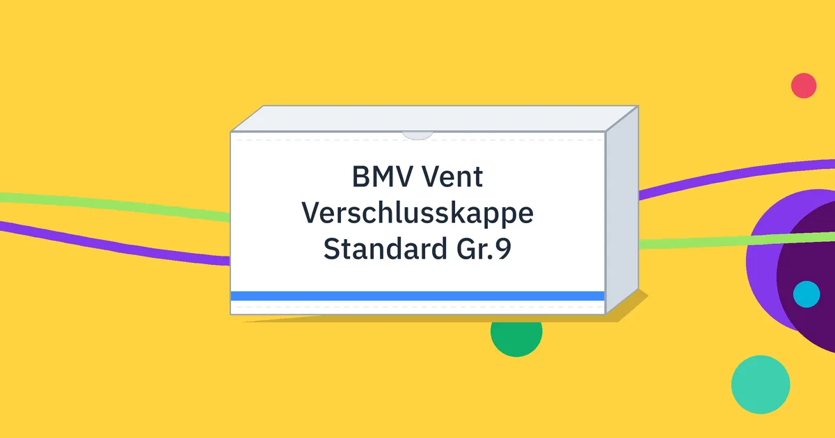 Symbolbild: Packung mit der Aufschrift BMV Vent Verschlusskappe Standard Gr.9 (PZN 10959755) – Verfügbarkeit und Bezug in Apotheken in Frankfurt am Main