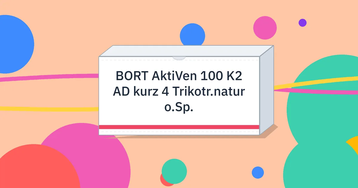Symbolbild: Packung mit der Aufschrift BORT AktiVen 100 K2 AD kurz 4 Trikotr.natur o.Sp. (PZN 13726394) – Verfügbarkeit und Bezug in Apotheken in Frankfurt am Main