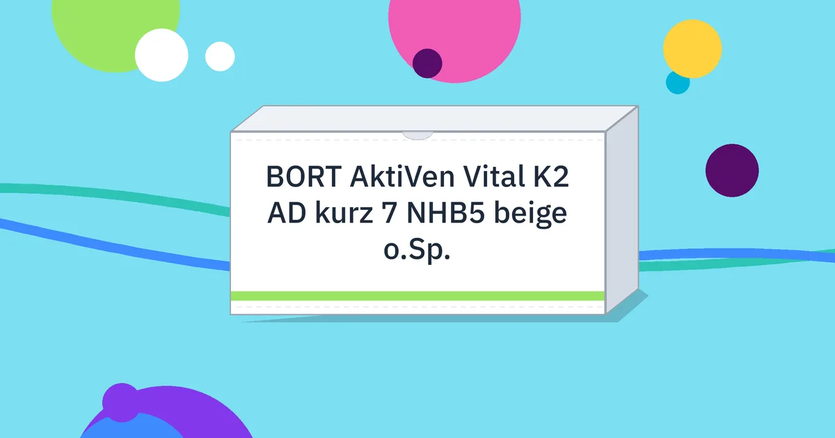 Symbolbild: Packung mit der Aufschrift BORT AktiVen Vital K2 AD kurz 7 NHB5 beige o.Sp. (PZN 17494271) – Verfügbarkeit und Bezug in Apotheken in Frankfurt am Main